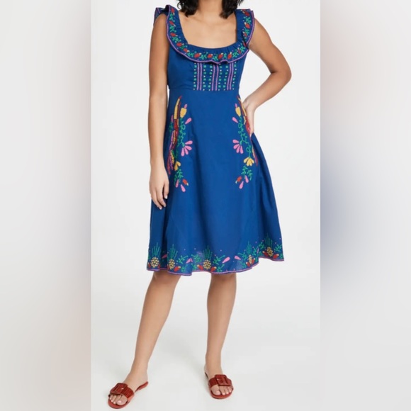 FARM Rio | Dresses | Farm Rio Cross Stitch Embroidered Midi Dress Blue ...